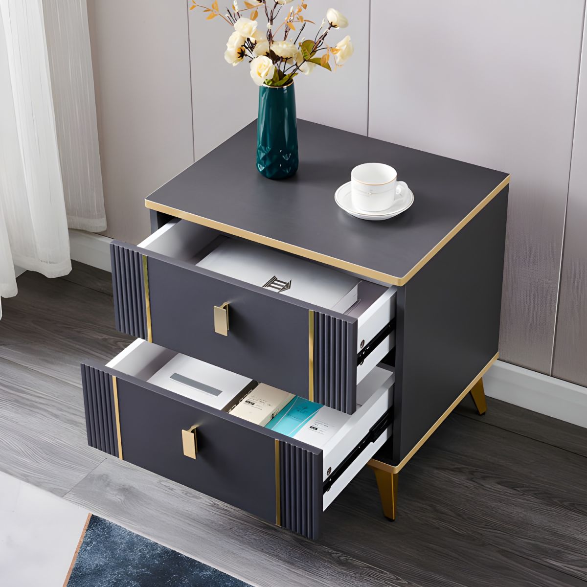 Modern Nightstands with Storage, Bedside Table Wood with Metal Legs 2 – iDecorator