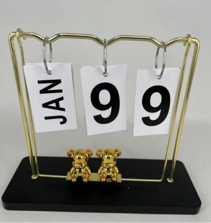 Creative Wood And Iron Perpetual Calender With Bear Pendilum Swing ...