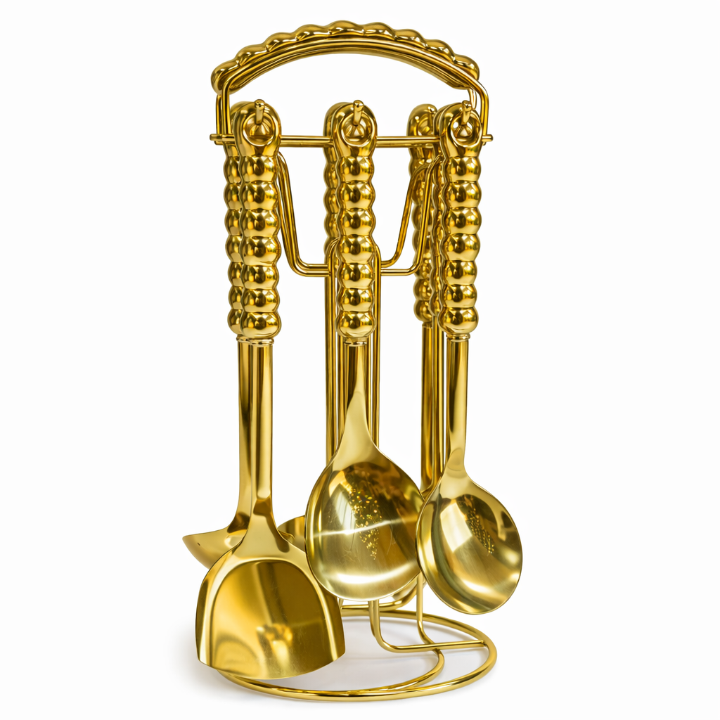 Luxury Gold Kitchen Utensil Set with Stand | Elegant Cooking SPOON SER ...