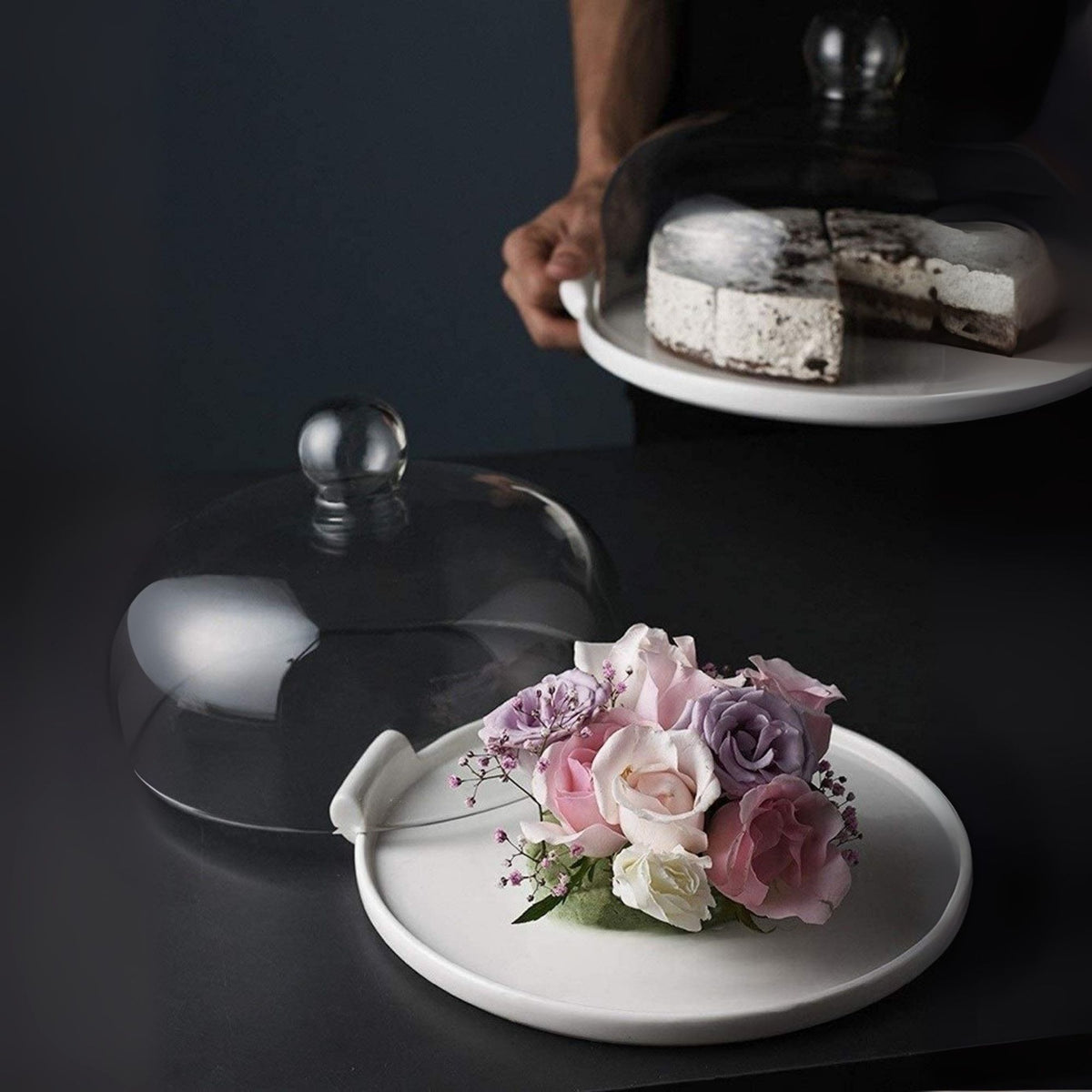 Large size glass cake cover with wooden holder diameter 30 cm – iDecorator